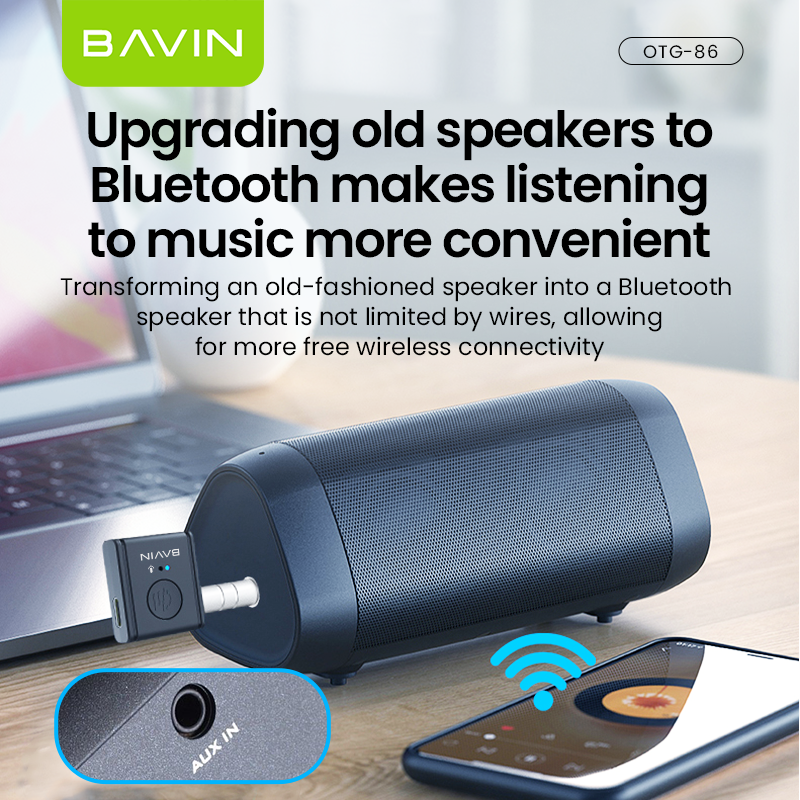 BAVIN O86 OTG Universal Bluetooth 5.3 Receiver Plug & Play w/ AUX ...