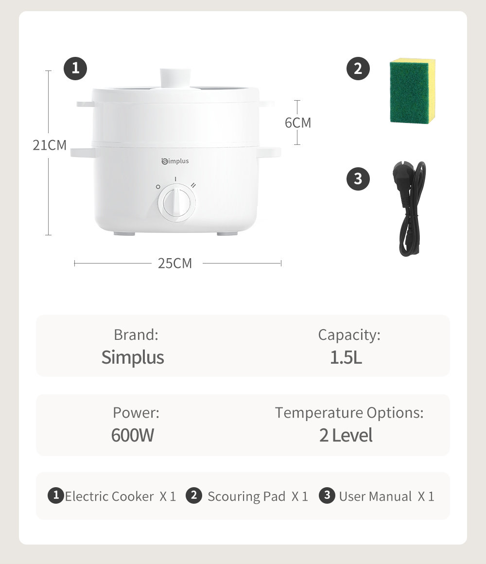 INSSA x Simplus Electric Cooker 1.5L/3L Rice Cooker with Steamer ...