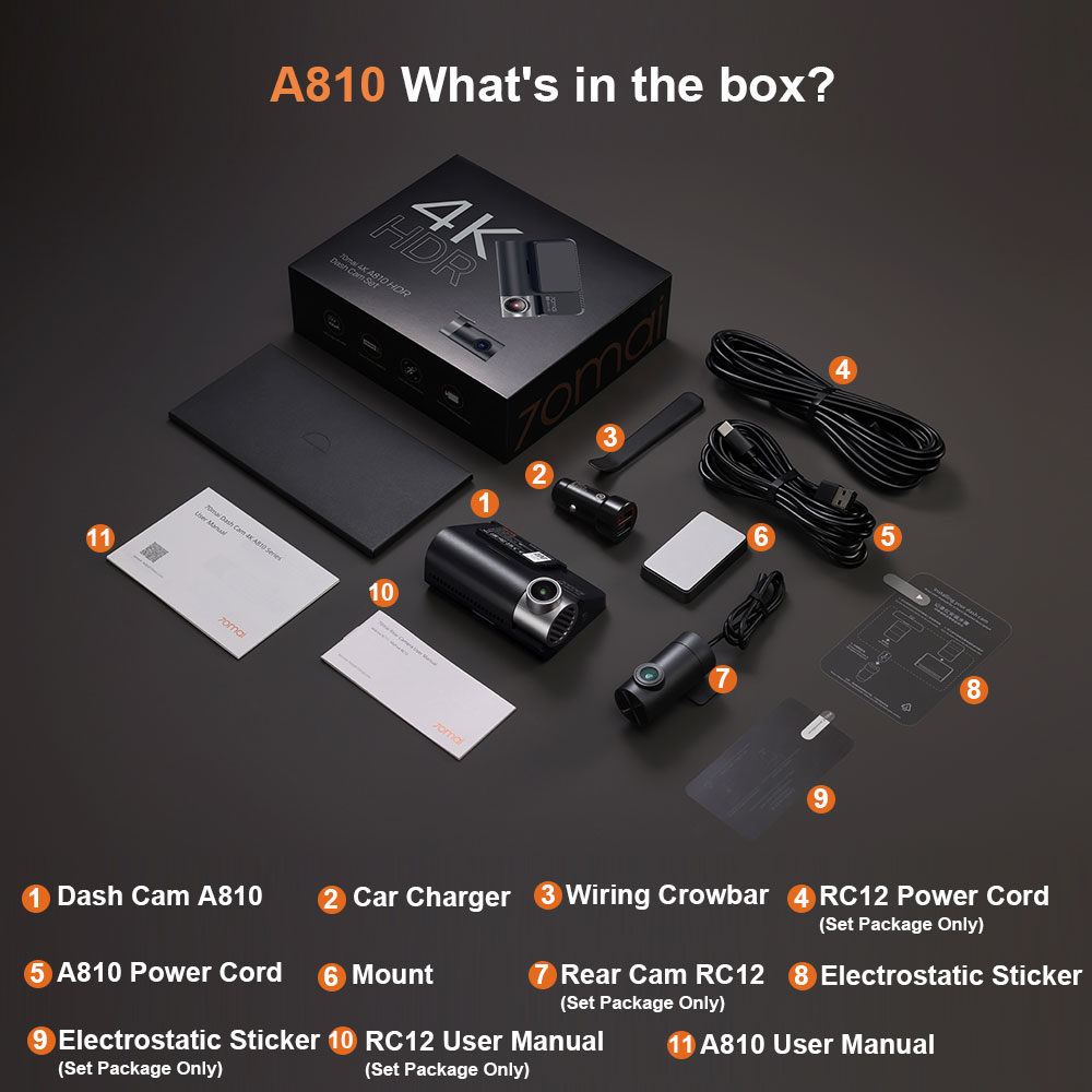 70mai A810 DashCam 4K Dual-Channel Recording With GPS ADAS AI Motion Detection Voice & APP ...