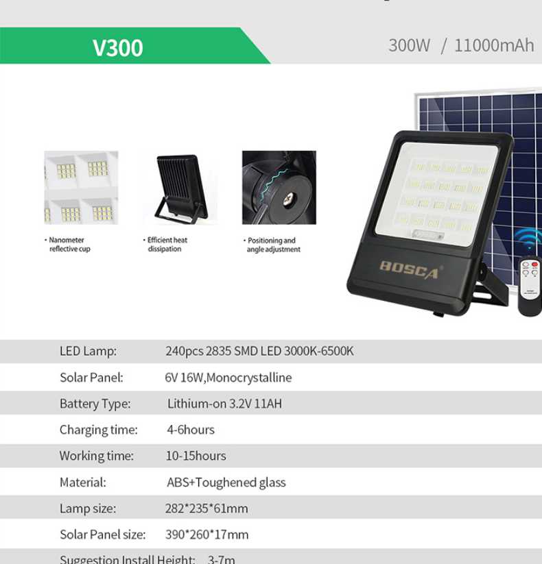 New BOSCA Solar Flood Light 100W 200W 300W 500W IP65 Outdoor Waterproof ...