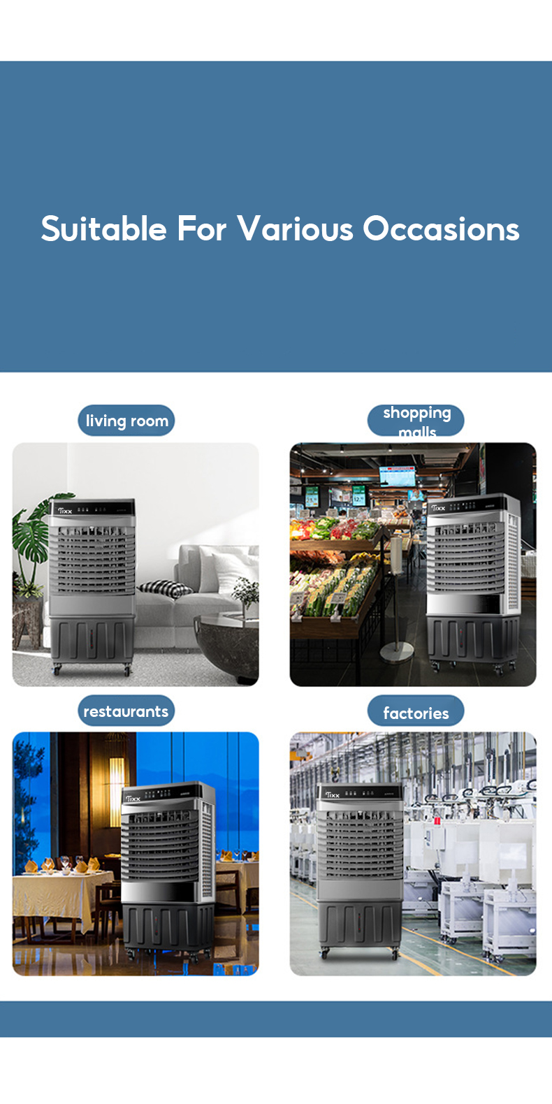 Tixx Air Cooler Fan Portable Aircon 40/50/70L Super Cold Wind Remote ...