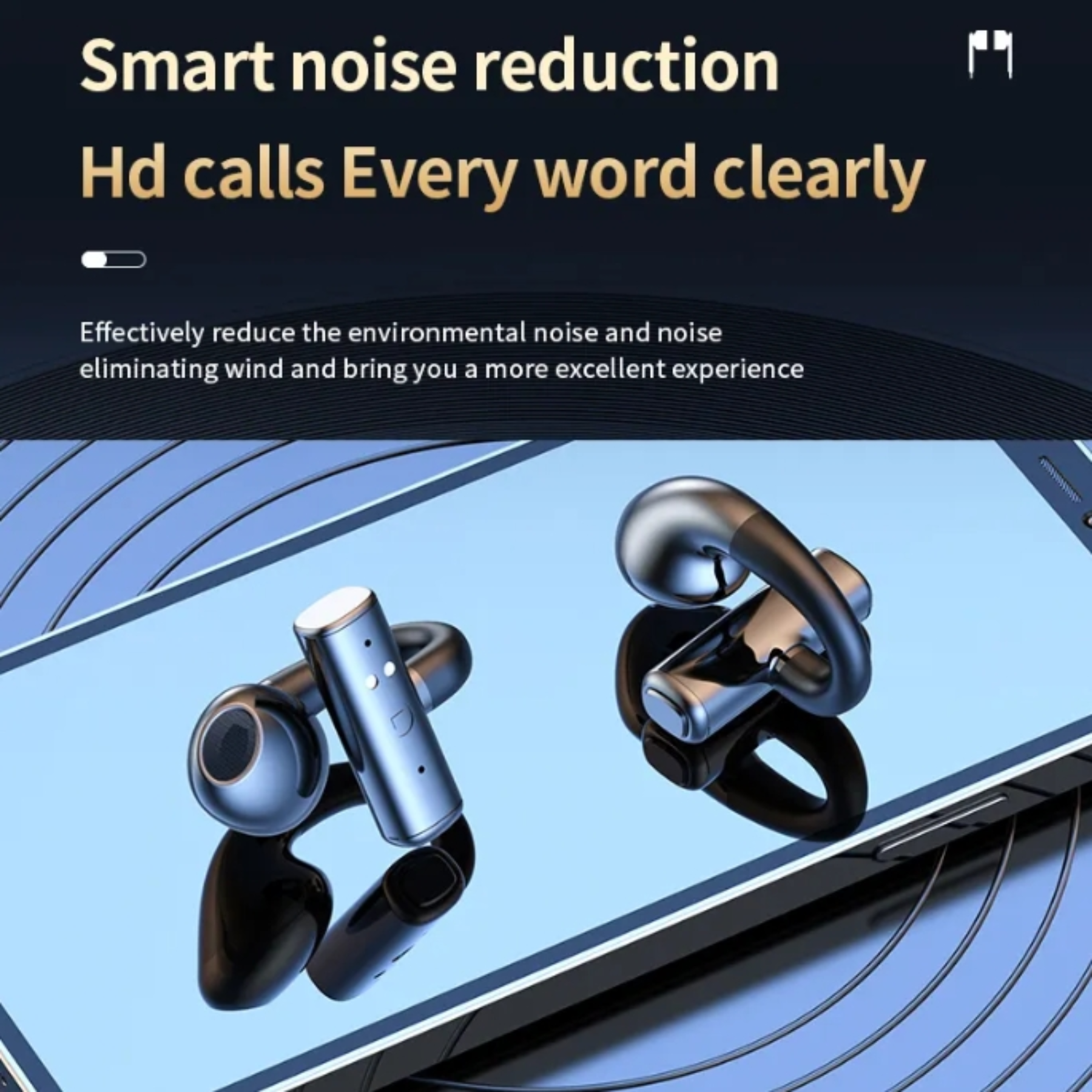 JR03 Hi-Fi Clip On Bluetooth Earbuds Wireless Ear Hooks Bone Conduction ...