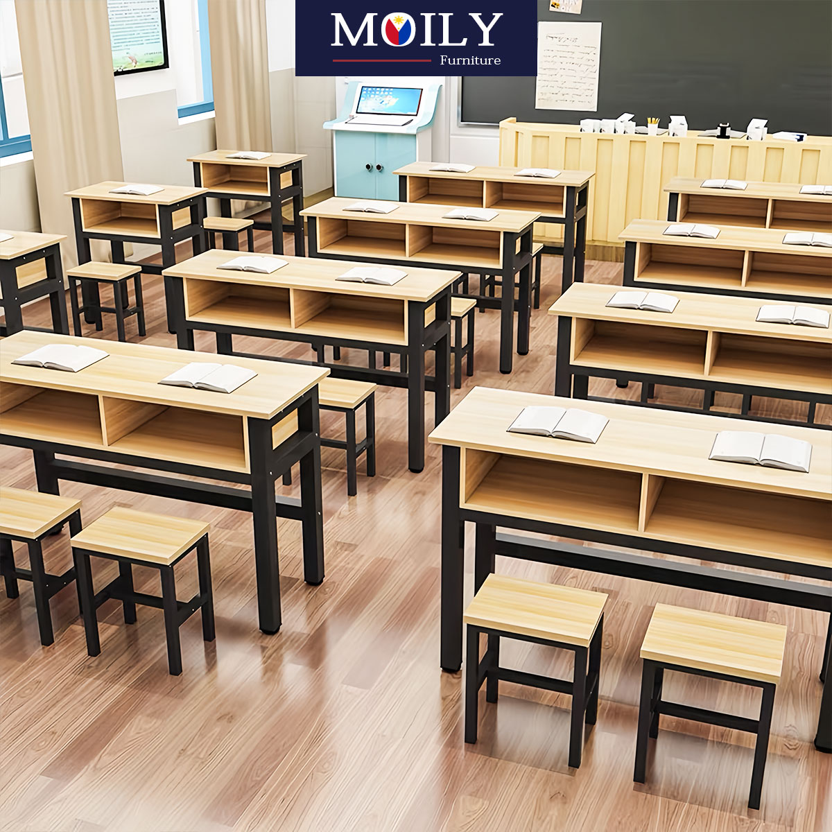 MOLY Double study desk, drawer desk, office desk, computer desk, with ...