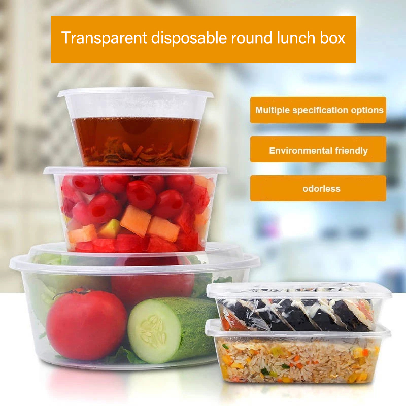 50PCS Rectangle/Round Disposable Microwavable Food Container Plastic ...