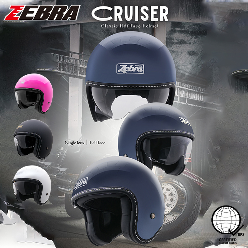 ZEBRA 807 CRUISER Classic Helmet half face single visor Retro vintage ...