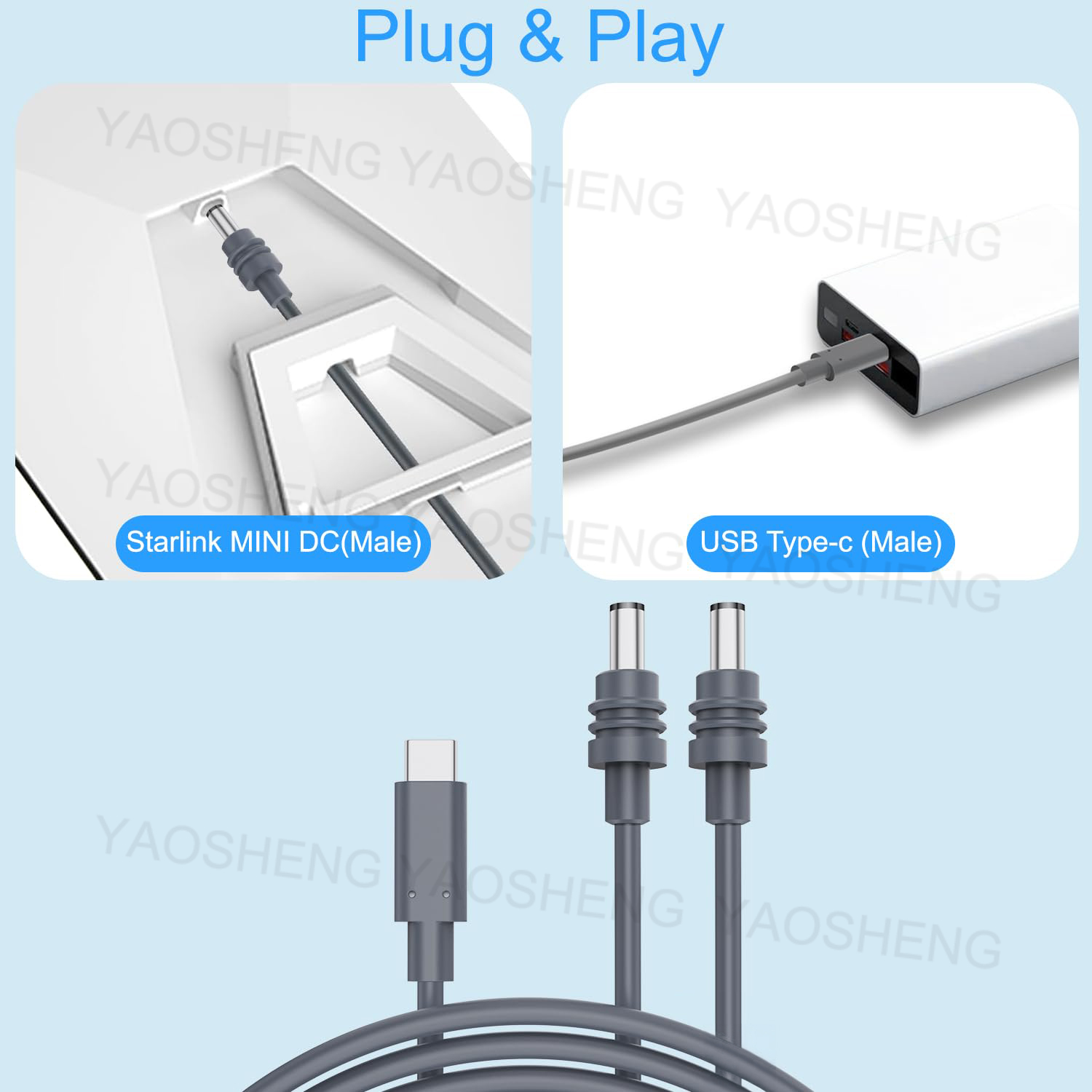 3M Starlink Mini Power Cable 2 in 1 Type-C and DC for PD 100W Power ...