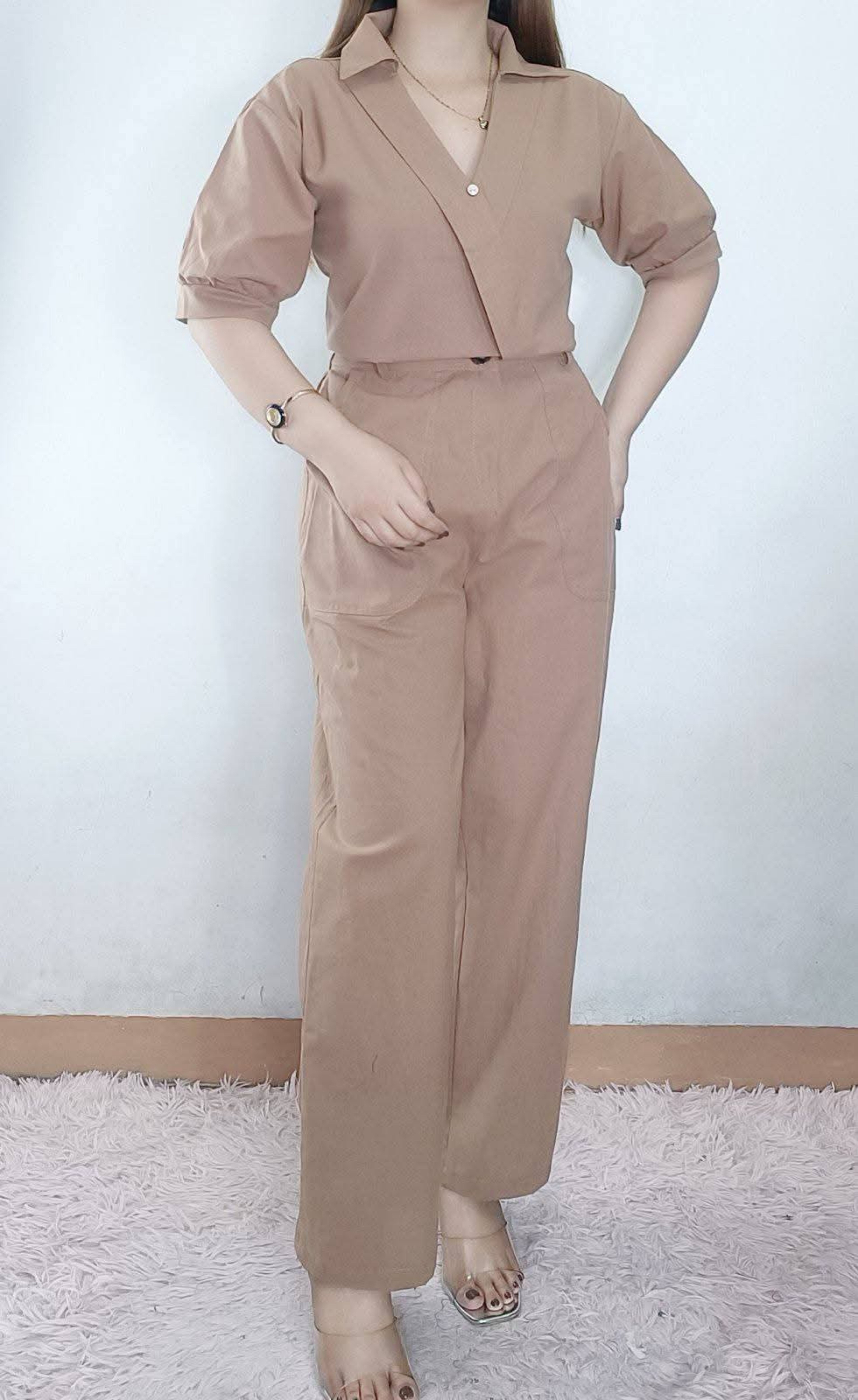 CALESHA | Ruth Coords Set for Women Collared Blouse with ¾ Sleeve (Fit ...