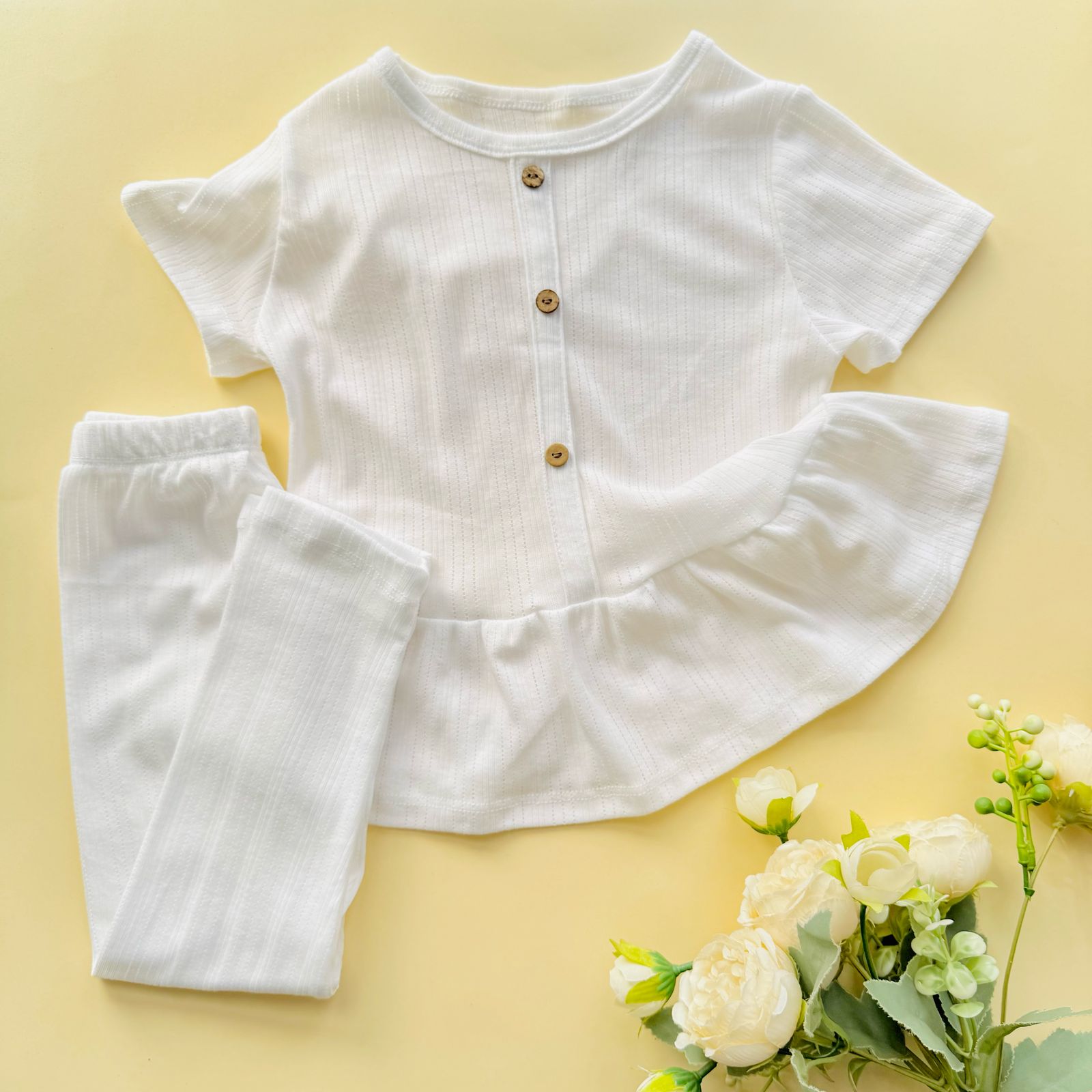 PP Apparel Kids Peplum Tshirt & Pants Girls Ribbed Knitted Terno Comfy ...