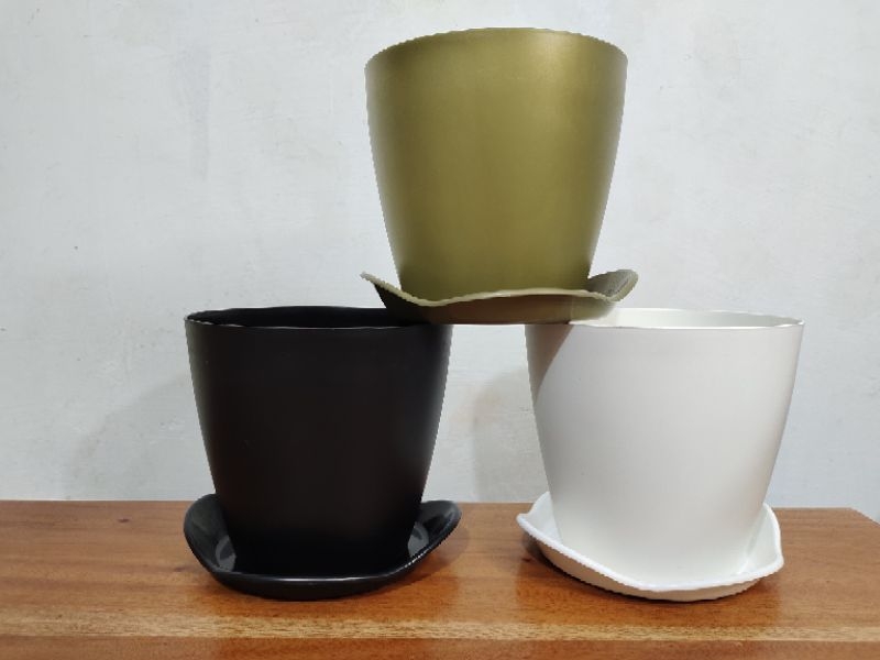 Pearl Wave 026 Yayamanin Classy White Gold Black Pots for Plants flower ...
