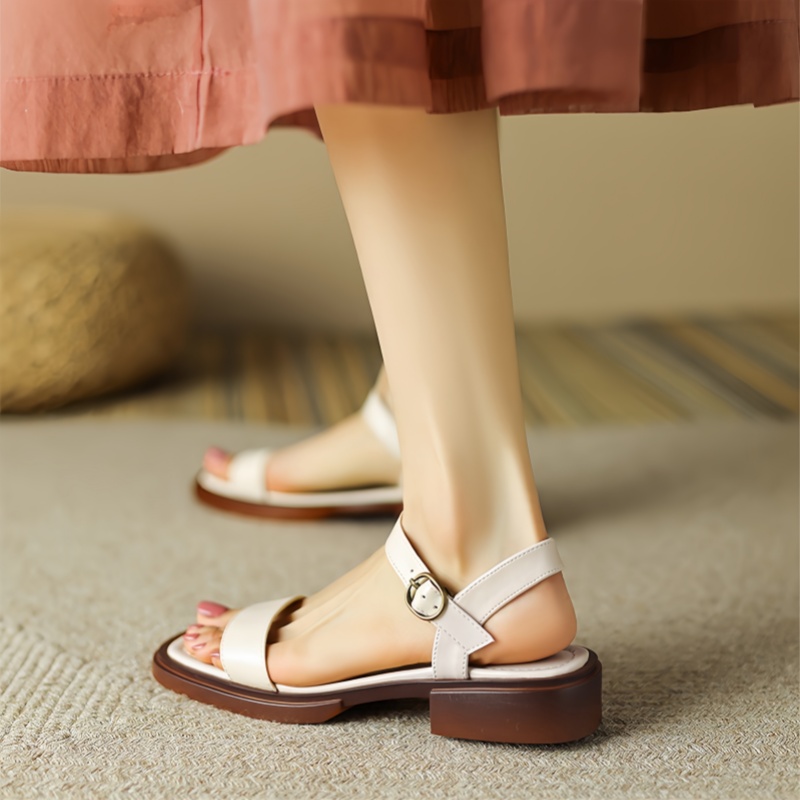 Korea Affordable white Thick Heel Roman Sandals for Women Square Head ...