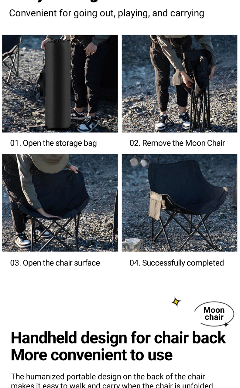 CEMAL 2pcs Camping Chair large Moon Chair Folding Portable Recliner ...