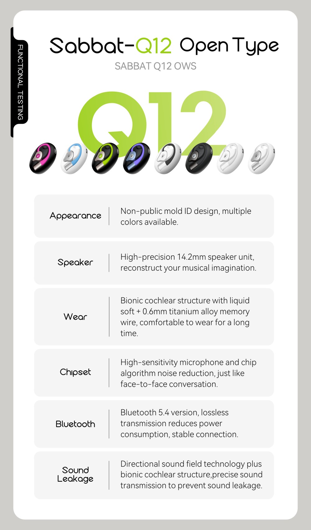 PRE ORDER Sabbat Q12 Open Wearable Stereo Wireless Earbuds Bluetooth 5.4 HD Calls Noise ...