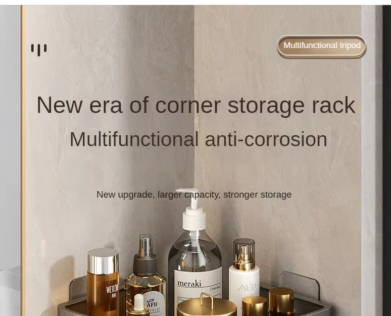 Punch-Free Bathroom Corner Shelf - Black Triangle Bathroom Shelf for ...