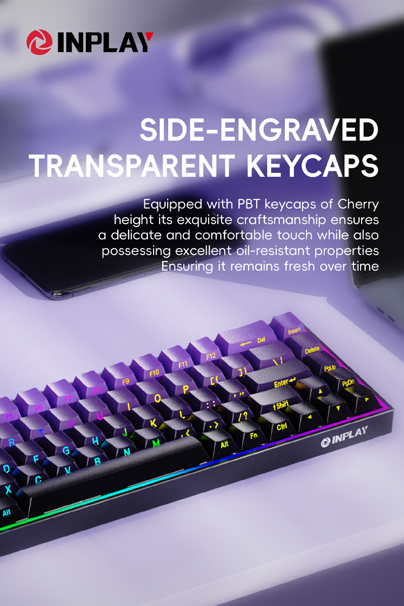 Inplay AK680 Gradient Mechanical Keyboard Side-Printed Keycaps Brown ...