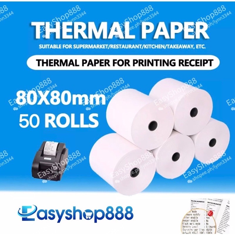 Coreless 50 rolls Thermal Paper 80mm x 80mm use for 80mm POS Thermal Printer Glossy Paper ...