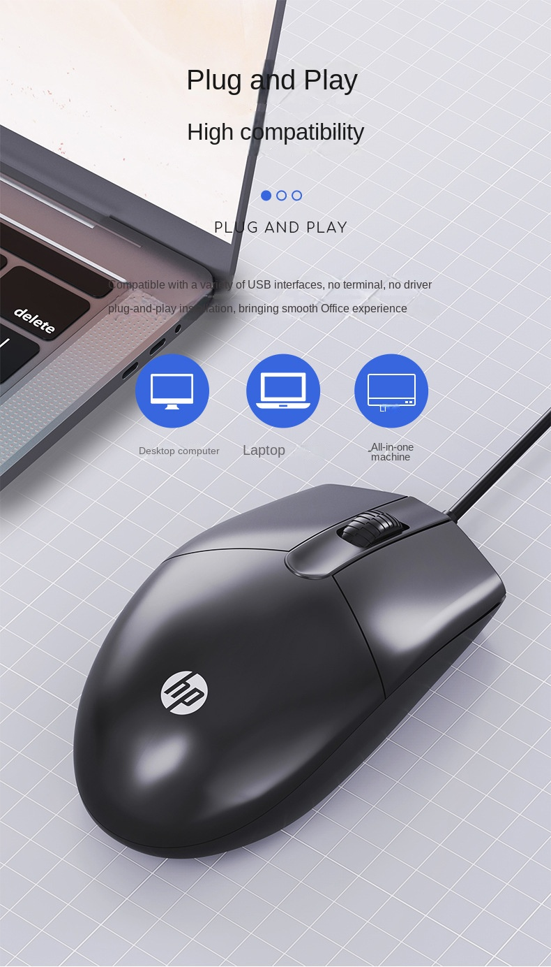 HP Wired Mouse M260 1200dip Optical Computer Mouse Office Ergonomic USB ...