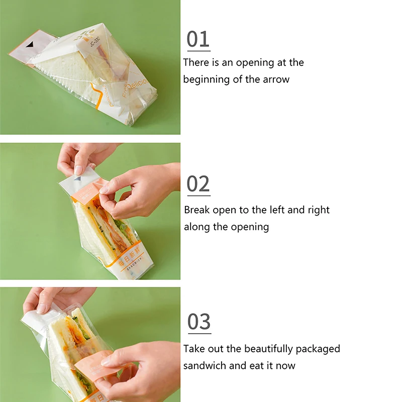 100pc Sandwich Wrapper Triangle Toast Bag Sandwich Plastic Pastry Food ...