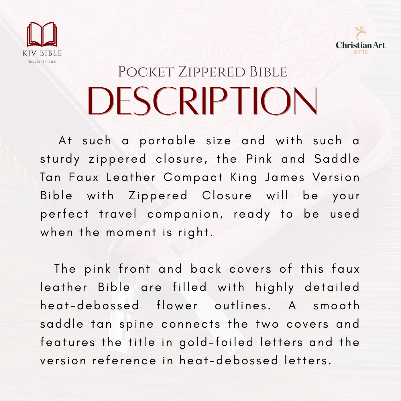 KJV170 | King James Version Pocket Bible with Zipper Pink & Saddle Tan ...