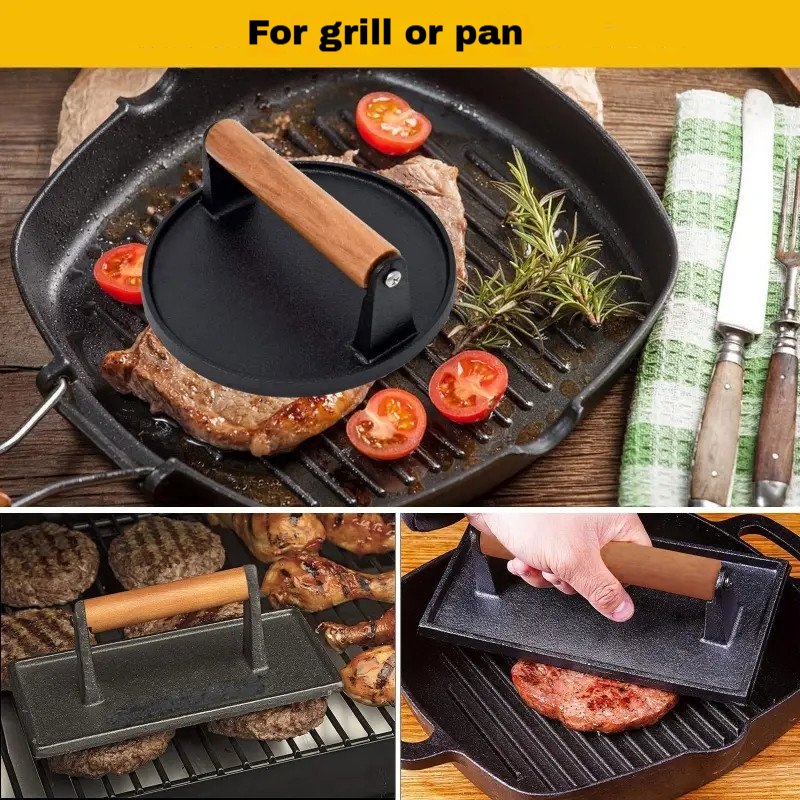 Kitchen Heavy Duty Cast Iron Grill Press Steak Press Meat Round meat ...