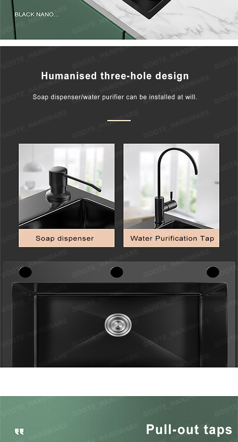 SUS304 Kitchen Sink Thickness Single Double Black & Silver Stainless ...
