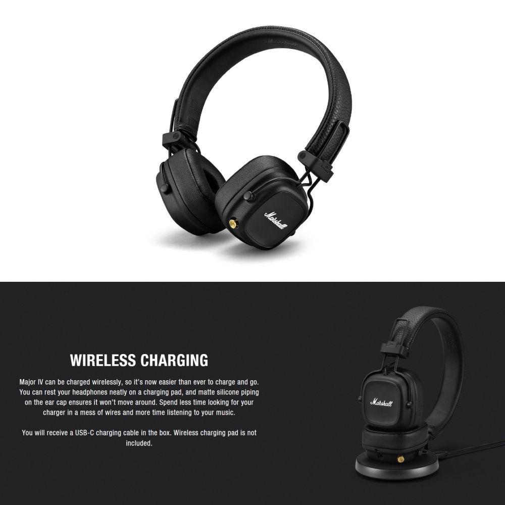 Marshall Major IV - Black | Wireless Bluetooth Headphones | Built-in ...