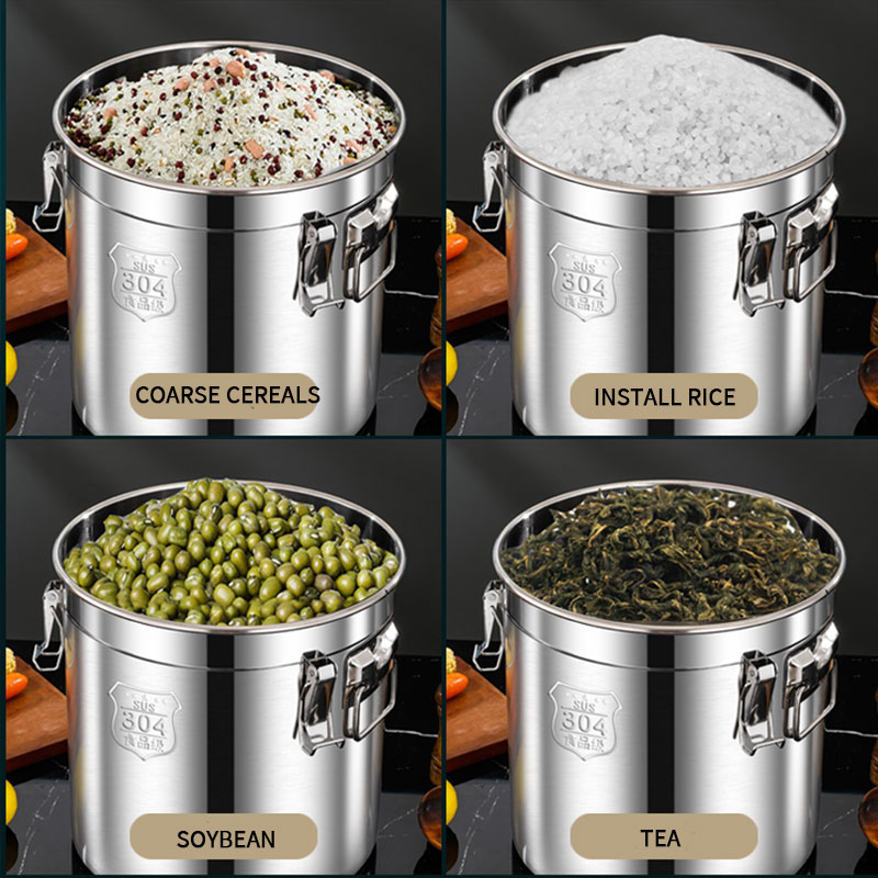 304 Thicken Stainless Steel Closed Rice Bucket With Lock Buckle Against ...