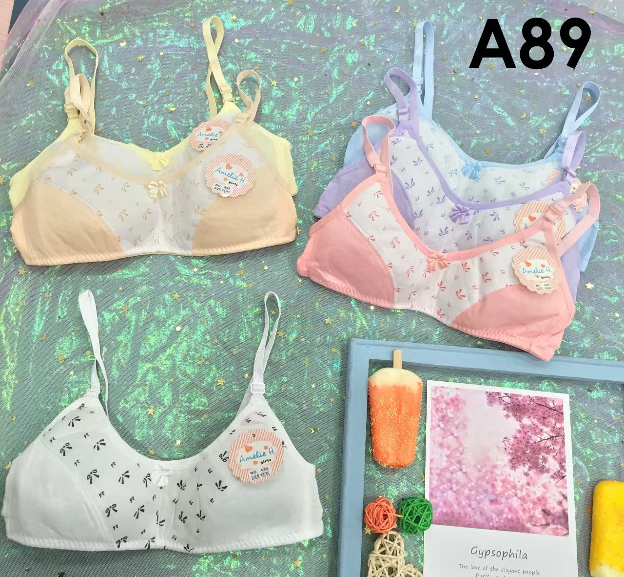 BURSON 3pieces Cute Design Plain Color Baby Bra Girl Cotton Bra with ...