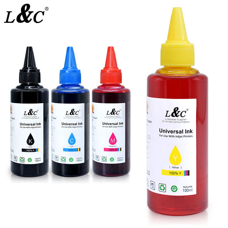 L&C Dye Ink UV Ink 100ml 4 Colors Universal Dye Ink for Inkjet Printers ...