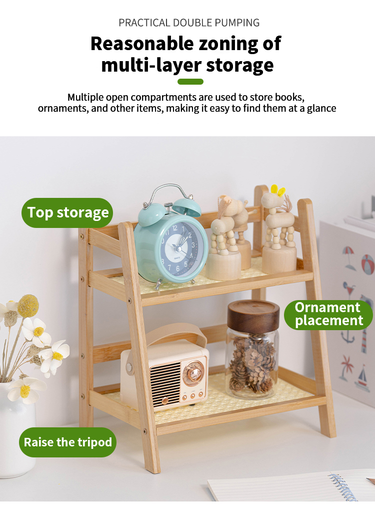 [Plastic rattan]Table Storage Rack Wooden Double-Layer Table Shelf ...