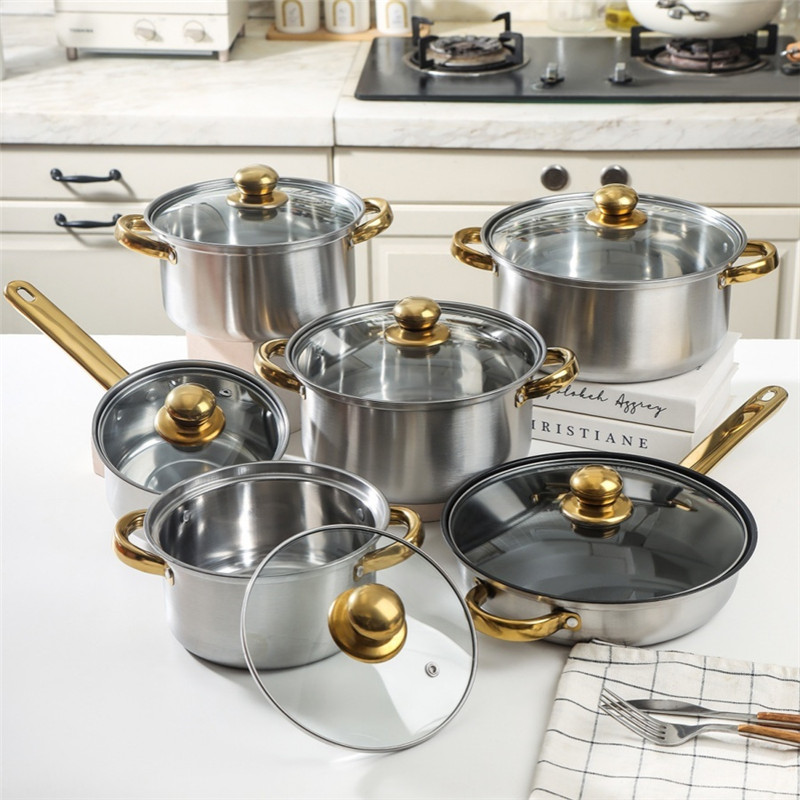 12 PCS Cookware Set Stainless Steel Kitchenware Combination Kitchen ...