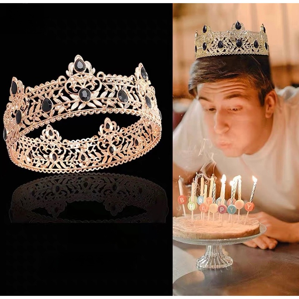 Metal Male Unisex Crown Retro Royal Full King Crown Round Crown for Men ...