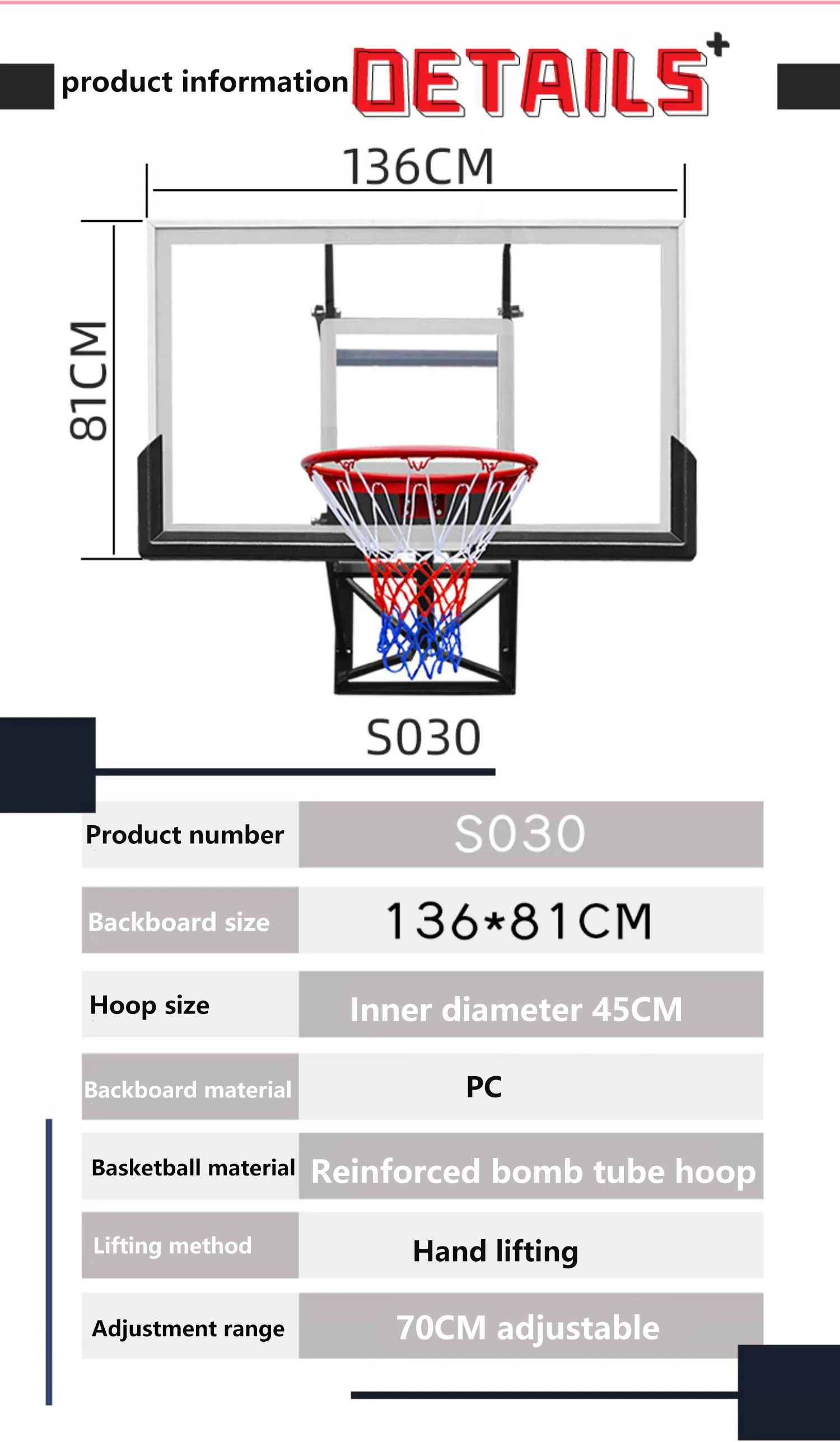 Wall-mounted basketball hoop dunkable basketball ring basketball stand ...