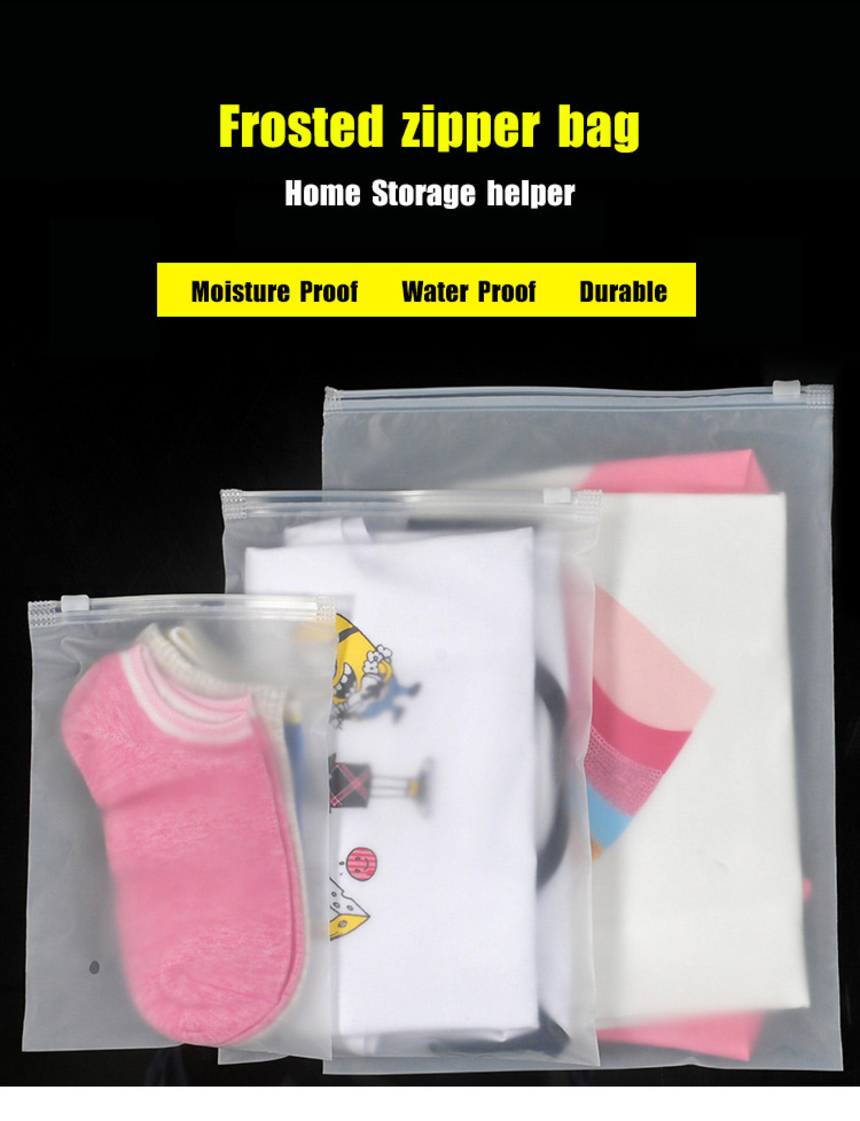 Frosted Matte Zip lock Transparent Packaging Travel Pouch Socks Clothes ...