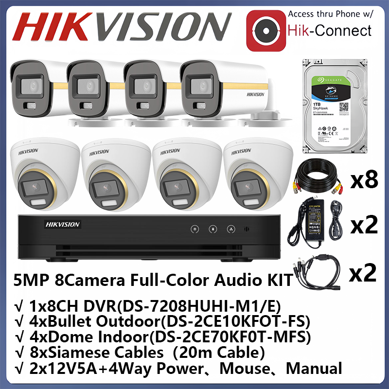 Hikvision full-color 3K with audio camera package 4/8CH HD DVR cctv kit 5MP CCTV complete ...
