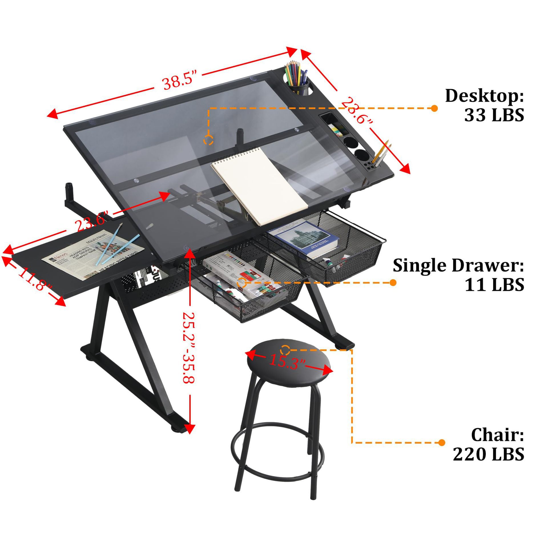 MC [COD] Drafting Glass Table Height Adjustable Drawing Table Extra ...
