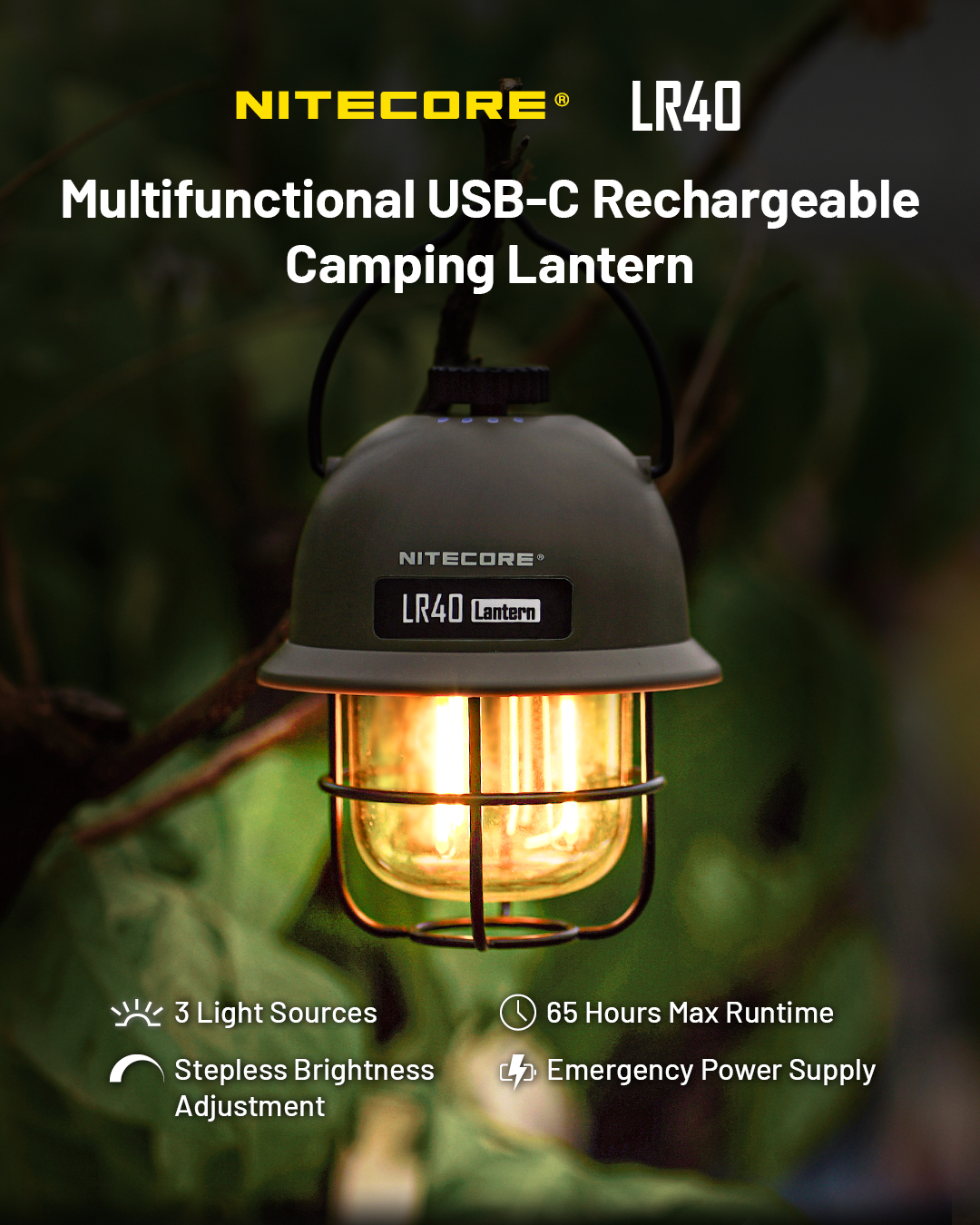 Nitecore LR40 Camping Light Lantern -65hour Runtime - 4000mah USB-C ...