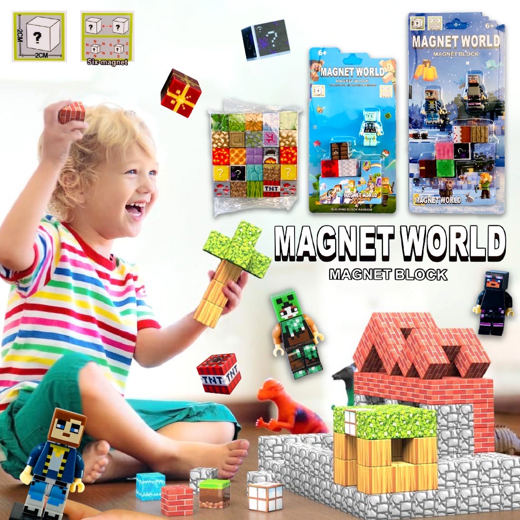 My magnetic world building blocks with doll cube set toy | Shopee ...