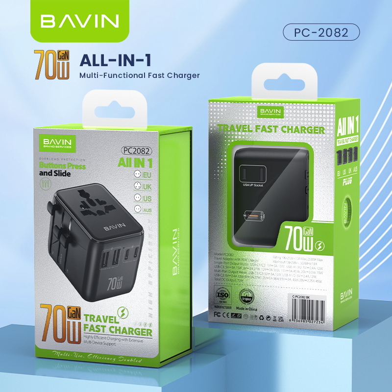 BAVIN PC2082 70W GaN Multi-Functional Charging Adapter & Universal Plug Socket Multi-Port ...