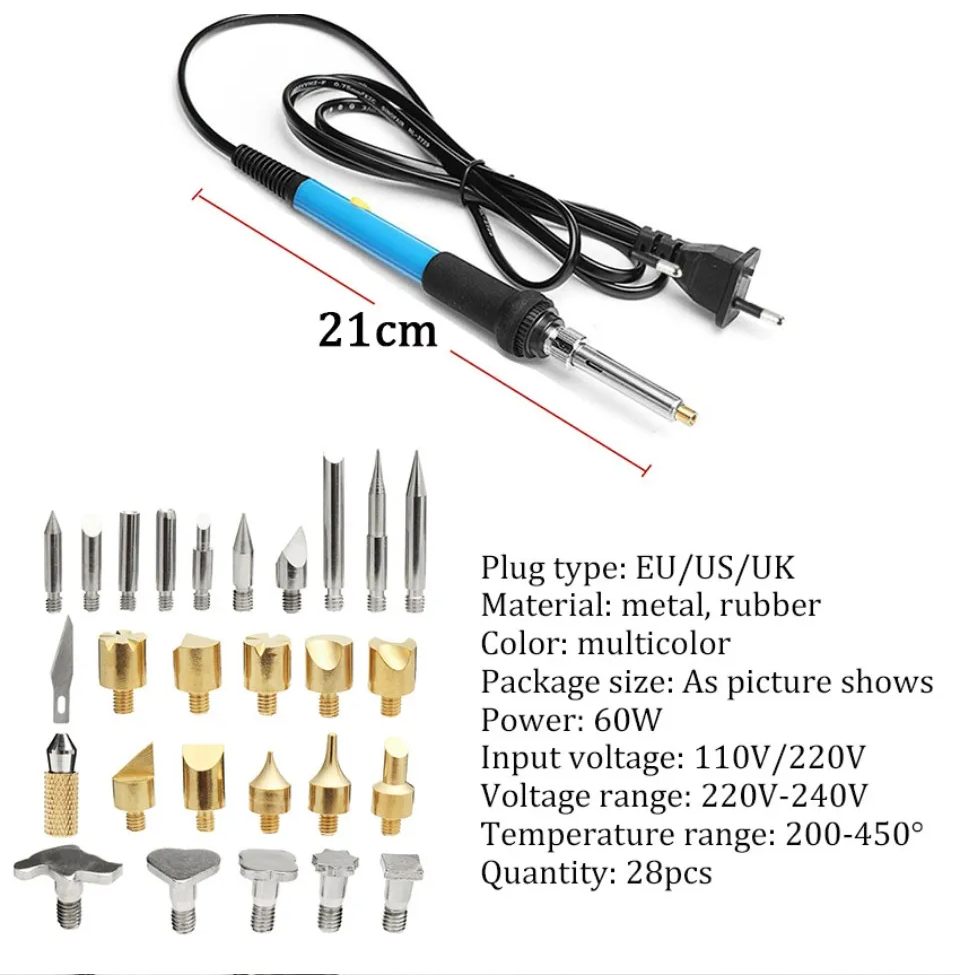 30PCS/SET Wood Burning Pyrography Tool Kit Pen Kit 60W Adjustable ...