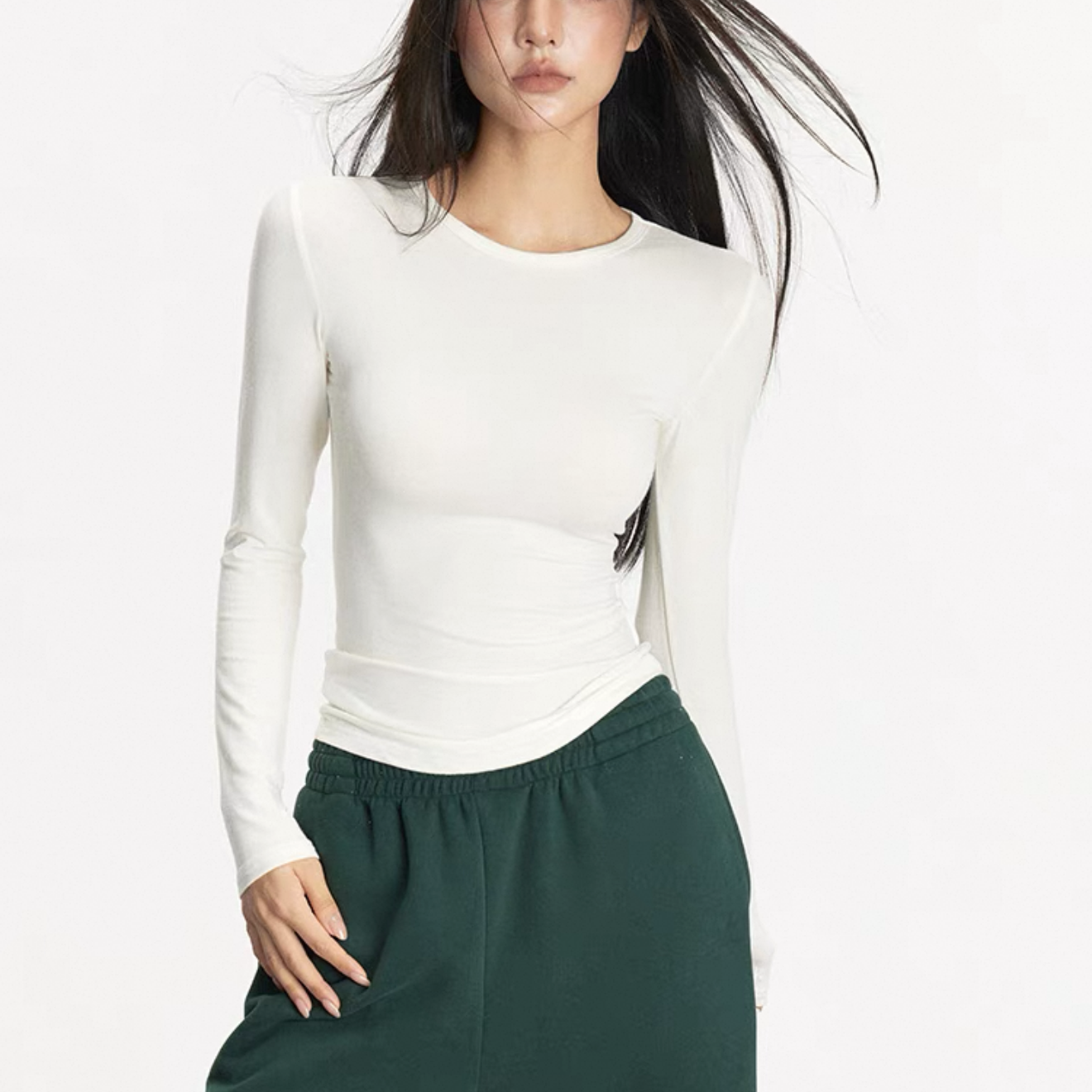 Angelcity Double Lining Tops For Women Full Length Long Sleeve Roung ...