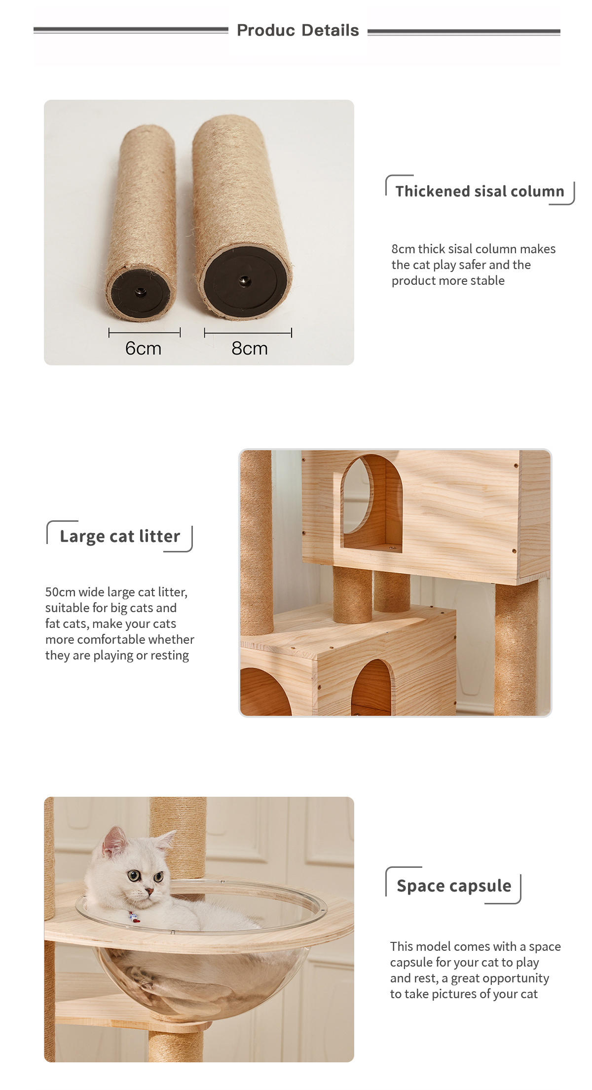 Osti Luxury Modern Real Wood Cat Tree Tower Wooden Cat Tree All in One ...