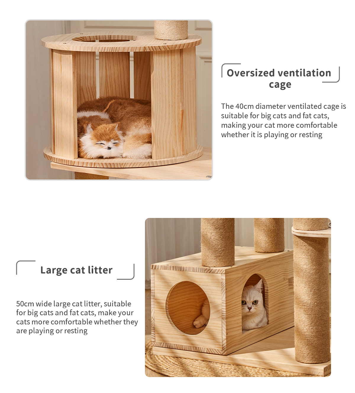 Osti Luxury Dual Space Capsule Pine Wood Cat Tree for Multiple Cats All ...
