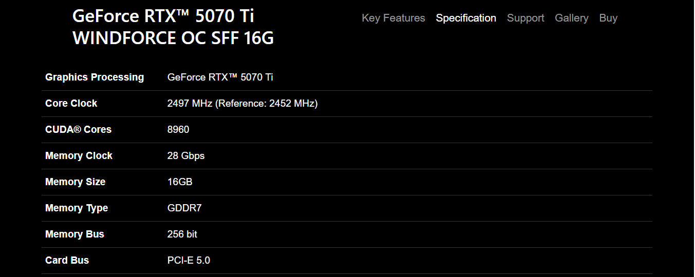 Gigabyte NVIDIA® GeForce RTX™5070TI WINDFORCE OC SFF 16G GDDR7 GPU GV ...