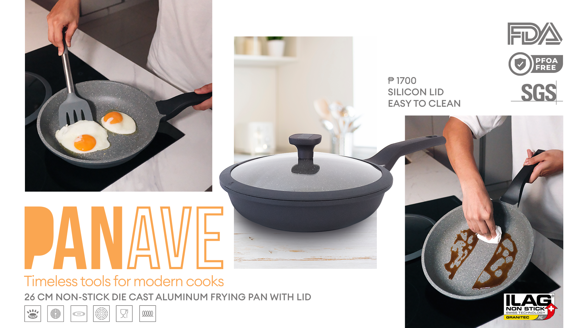 PANAVE 26 CM Non-stick Die Cast Aluminum Frying Pan with Lid - PFOA ...