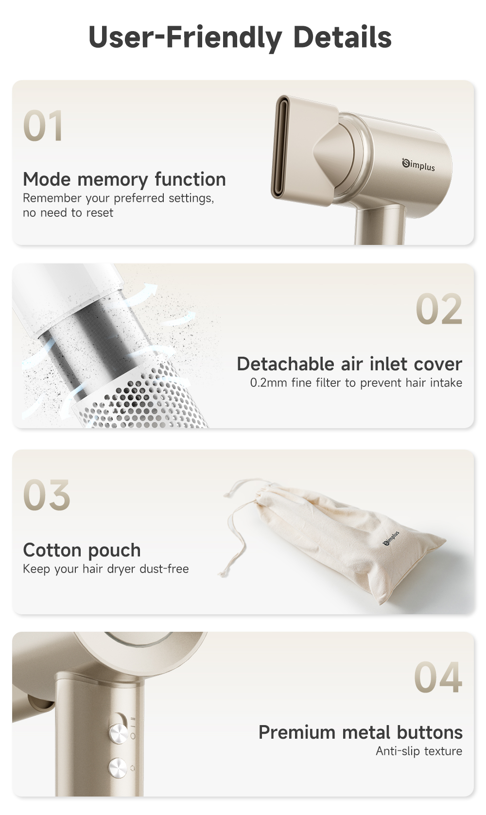 Simplus High Speed Hair Blower Dryer With 200 Million Negative Ions ...