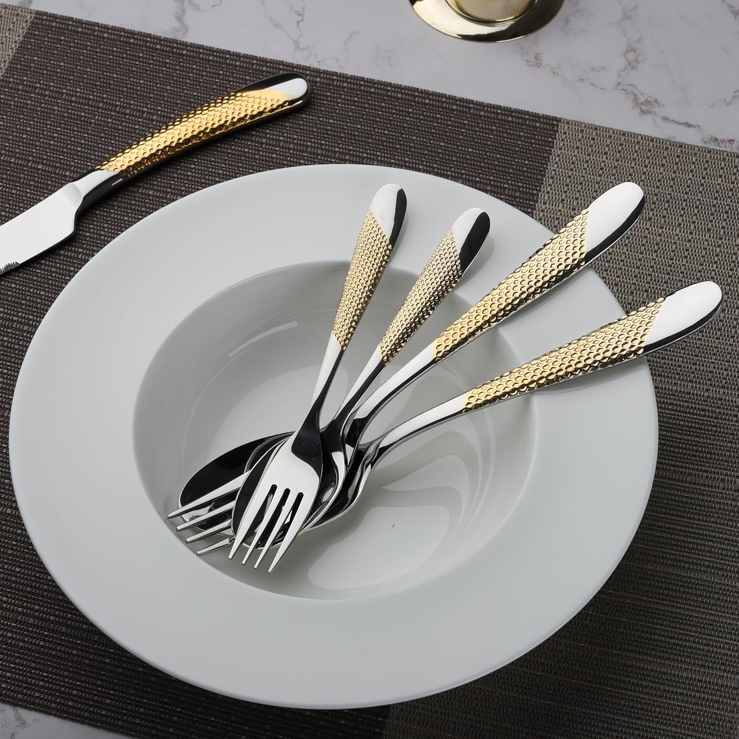 MOOZEN | Luxury Hammered 304 Stainless Cutlery—thick | mirror-polish ...
