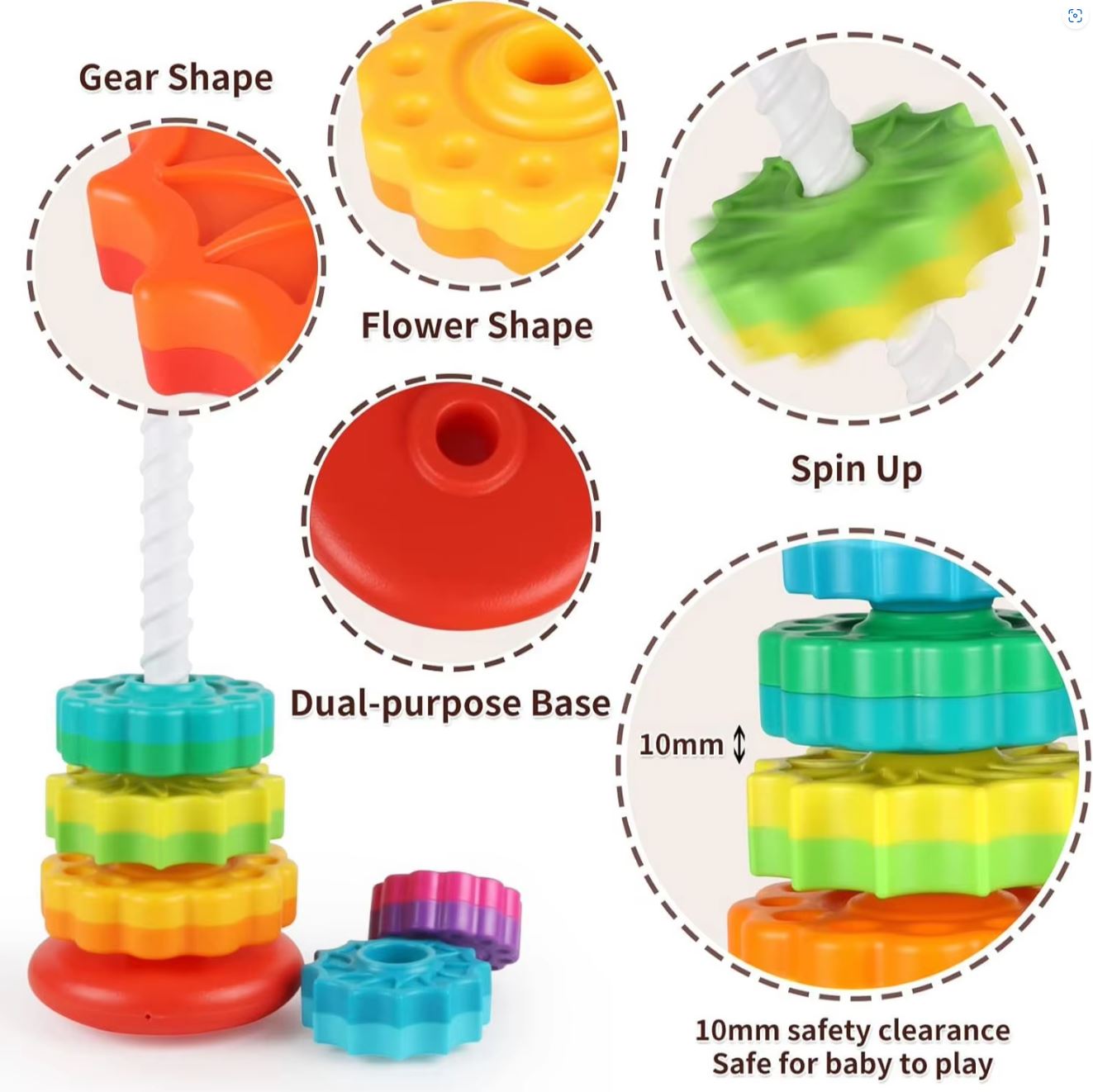 RAINBOW TOWER Baby Color Shape Stacking Shooting Sensory Spinning ...