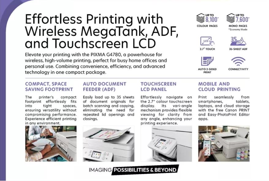 Canon PIXMA G4780 MegaTank Wireless All-in-One with ADF for Home and ...