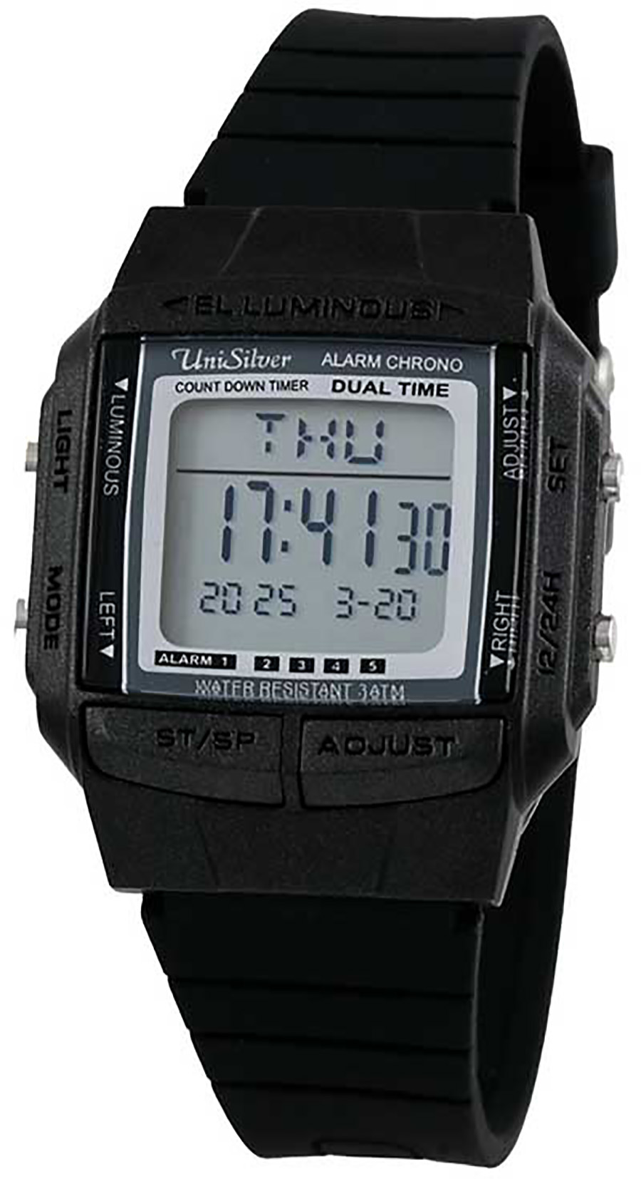 UniSilver TIME Men's (Unisex) ALL Black Digital Rubber Watch KW5132 ...