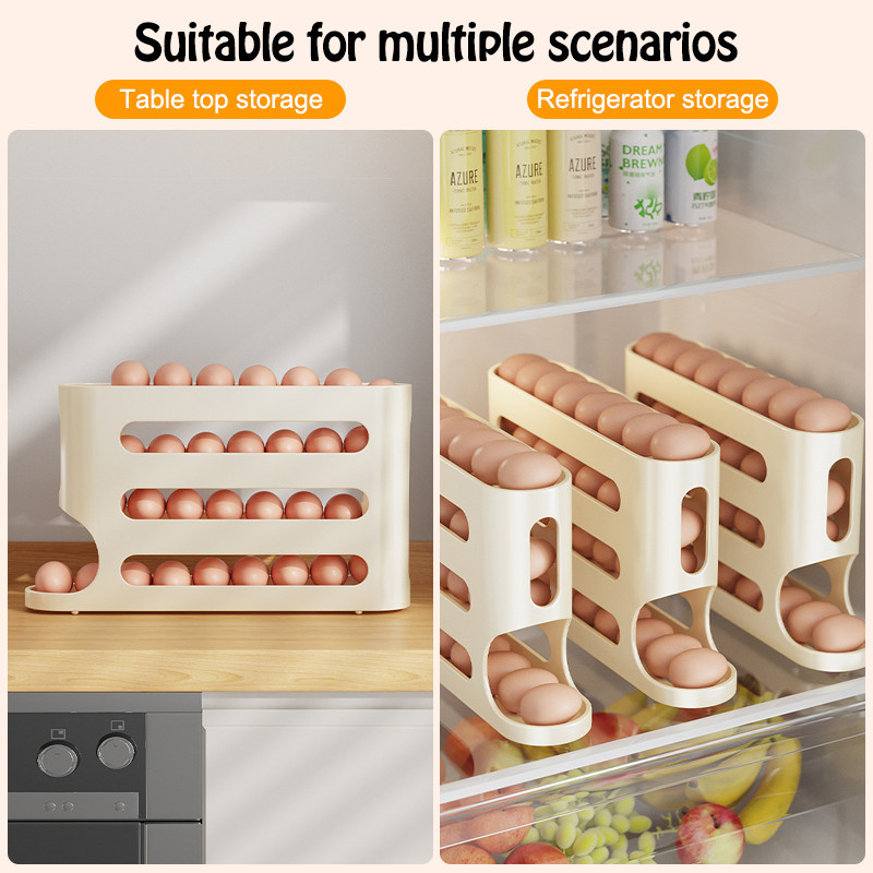Kitchen Egg Tray 4 Tier Refrigerator Egg Organizer Automatic Rolling ...